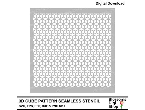 3d Cube Pattern Seamless Stencil Svg Cut File Geometric Stencil Eps Template Vector File