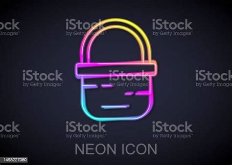 Ligne Néon Brillante Icône De Panier Isolée Sur Fond Noir Concept