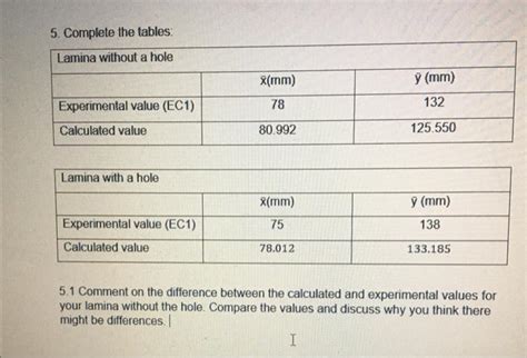 solved 5 complete the tables 5 1 comment on the difference