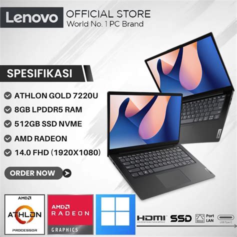 Jual Laptop Lenovo Ideapad V G AMN Athlon Gold U RAM Gb SSD Gb FHD Windows