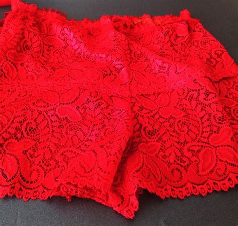 Red Lace Vintage Lingerie Set Lace Bralette And Tap Gem