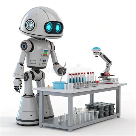 Futuristic Lab Assistant Robot Organizing Equipment Stock Illustration