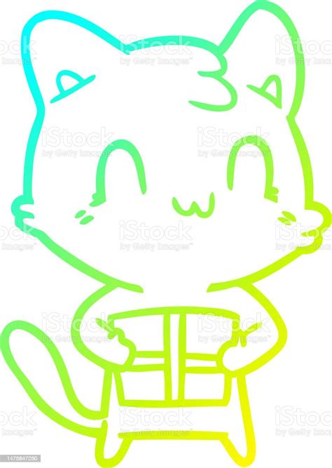Dessin Au Trait Dégradé Froid Dun Chat Heureux De Dessin Animé Vecteurs