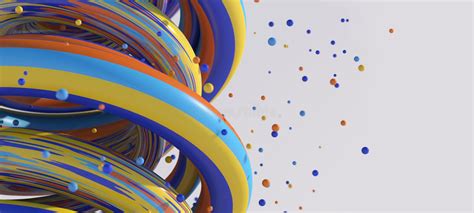 Bright Colorful Spirals And Particles Close Up Abstract Illustration 3d Render Stock