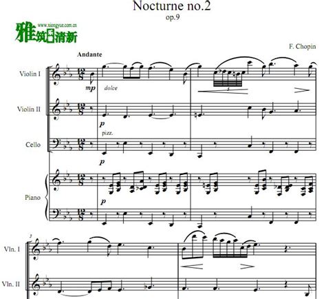 Nocturne Op9 No2 肖邦 降e大调夜曲小提琴大提琴钢琴四重奏谱 找教案个人博客