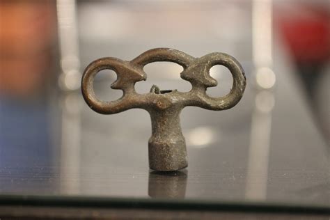 Antique Brass Clock Key Large Hexagon Hole Key Ornate Handle Key Old