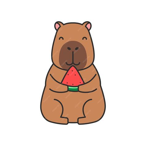 Капибара с арбузом Милый персонаж мультфильма Векторная иллюстрация