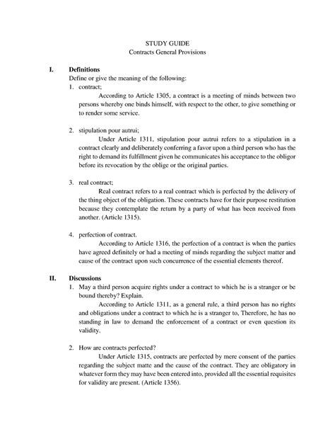 Study Guide - Contracts General Provisions - STUDY GUIDE Contracts ...