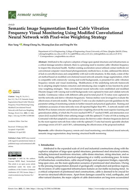 Pdf Semantic Image Segmentation Based Cable Vibration Frequency Visual Monitoring Using