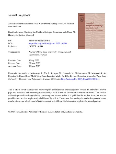 PDF An Explainable Ensemble Of Multi View Deep Learning Model For Fake Review Detection