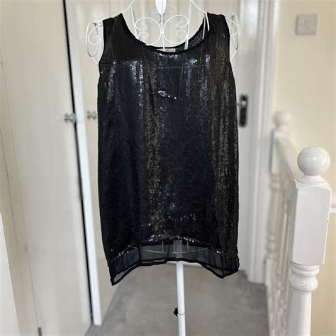 Black Gold Hawk Long Sequin Sheer Top That Has A Depop