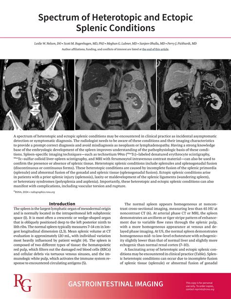 Nelson Et Al 2024 Spectrum Of Heterotopic And Ectopic Splenic Conditions Pdf