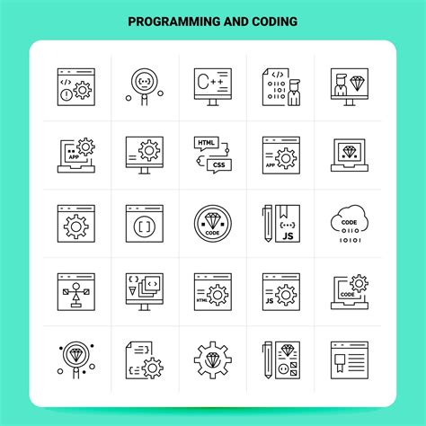 Outline 25 Programming And Coding Icon Set Vector Line Style Design