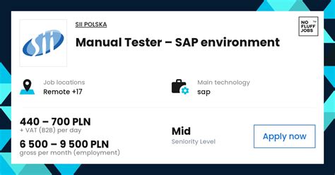 Manual Tester Sap Environment Job Testing Sii Polska Kraków No Fluff Jobs