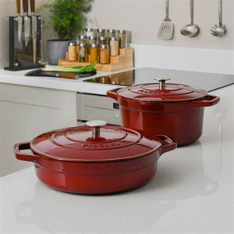 Cast Iron Casserole Set 24cm And 28cm Graduated Red Cast Iron