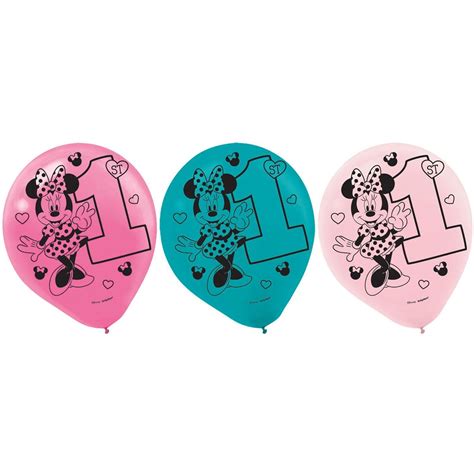 1st Birthday Minnie Mouse Latex Balloons 15 Count Party Supplies Minnie