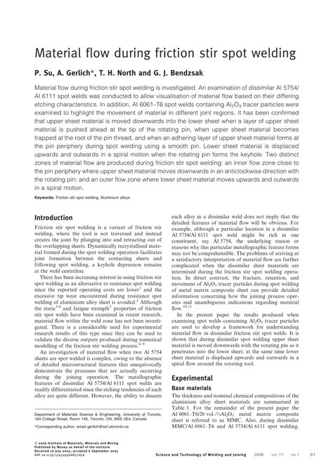 Pdf Material Flow During Friction Stir Spot Welding