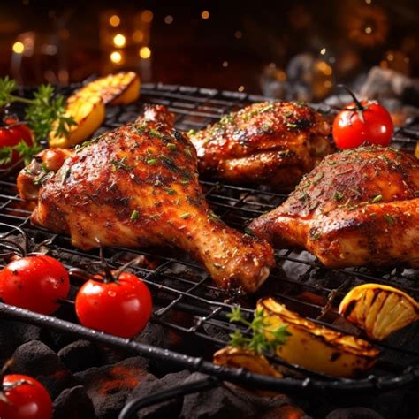 Premium AI Image A Close Up Of A Grill With Chicken Generative Ai