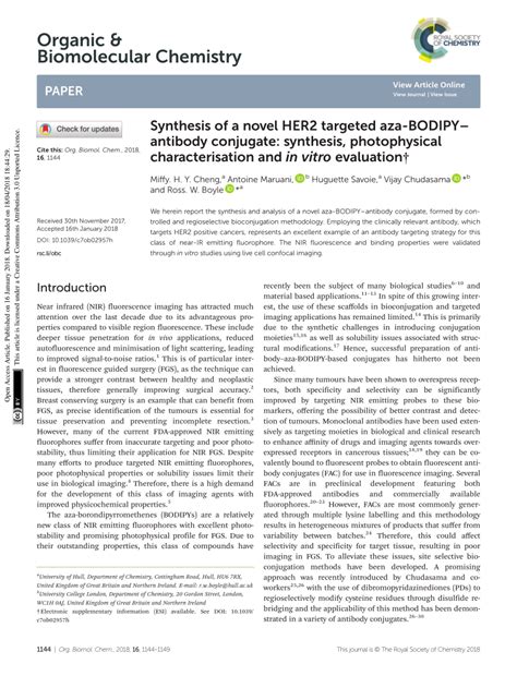 Pdf Synthesis Of A Novel Her2 Targeted Aza Bodipy Antibody Conjugate