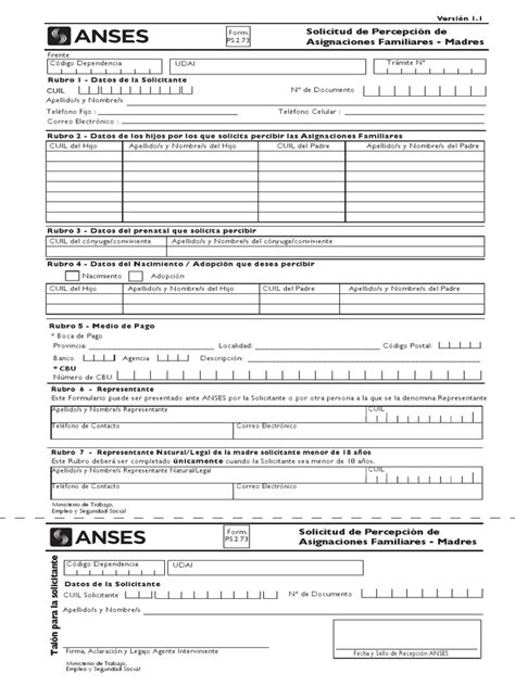 Anses Formulario 2 73 Percepcion Madres Pdf Adopción Gobierno
