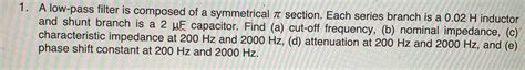 Solved A Low Pass Filter Is Composed Of A Symmetrical π