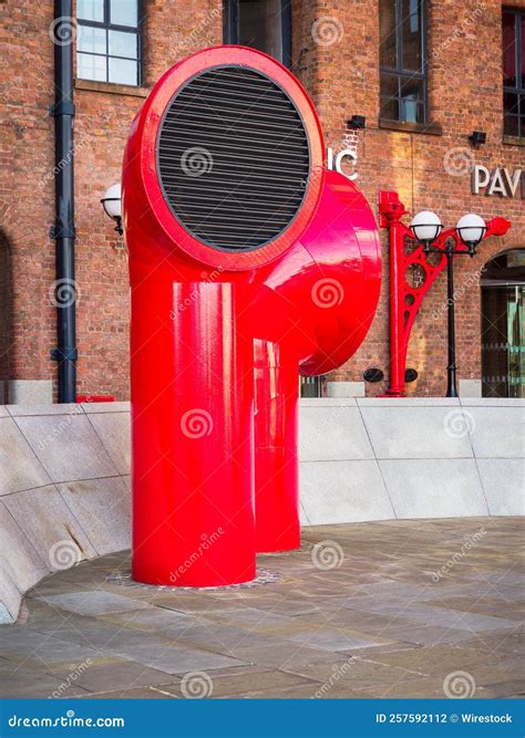 Modern Art Bright Red Air Inlets Off Old Ship Turned Into Art Editorial