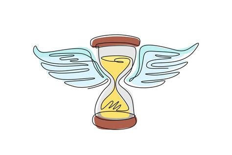 Continuous One Line Drawing Time Flies Hourglass With Wings Drawing