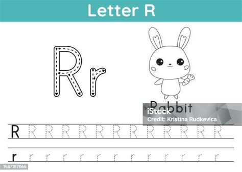 알파벳 Abc Az 운동 색칠하기 페이지 색칠하기 책에 대한 추적 문자 R 어휘 당근을 곁들인 귀여운 카와이 토끼 인쇄 가능한 활동 워크시트 교육용 게임 벡터 그림 공부에