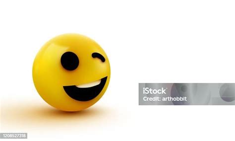 이모티콘 노란색 윙크 얼굴입니다 재미 만화 이모티콘 아이콘입니다 채팅 또는 메시지에 대한 3d 그림 3차원 형태에 대한 스톡