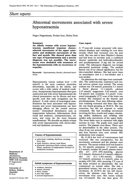 Abnormal Movements Associated With Severe Hyponatraemia Pmc