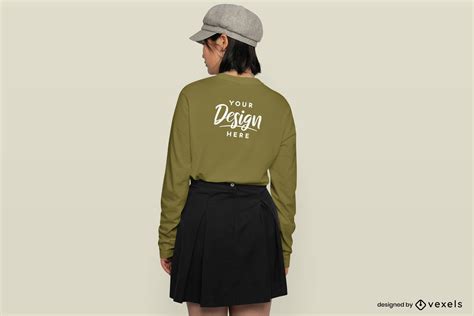 Girl With Skirt And Long Sleeve T Shirt Back Mockup Psd Editable Template