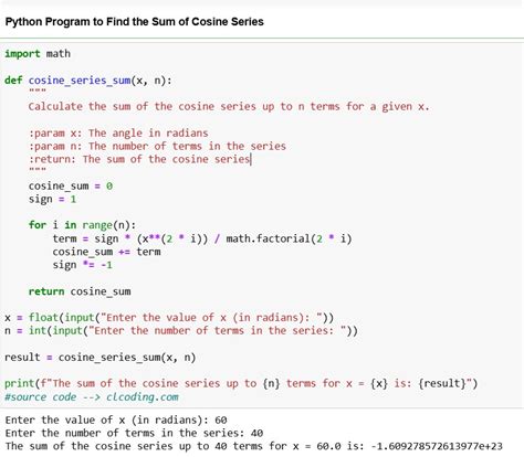 Day 57 Python Program To Find Sum Of Cosine Series ~ Computer Languages Clcoding