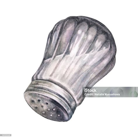 흰색 배경에 격리된 수채화 소금 셰이커 음식을 요리하기 위한 손으로 그린 주방 도구 식사를위한 조미료 소금 백인 죽음 요리 책 스티커 포장 또는 벽지를위한 창조적 인 클립