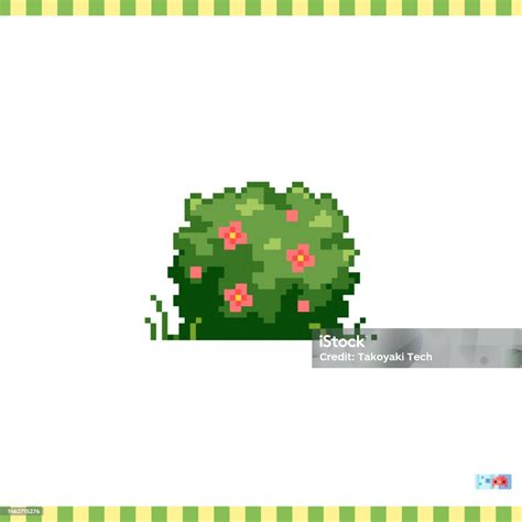 Pixel Art Bush Cat Icon Vector 8 Bit Style Illustration Of Green Bush