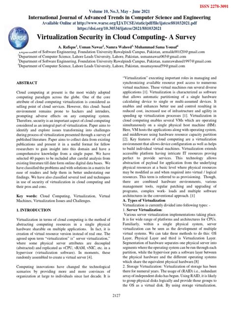 Virtualization Security In Cloud Computing A Survey Pdf Virtualization Virtual Machine