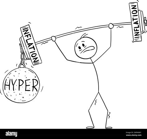 Person Trying To Withstand The Hyperinflation Vector Cartoon Stick Figure Illustration Stock