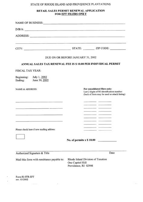 Form Ri Str Eft Retail Sales Permit Renewal Application Printable Pdf Download