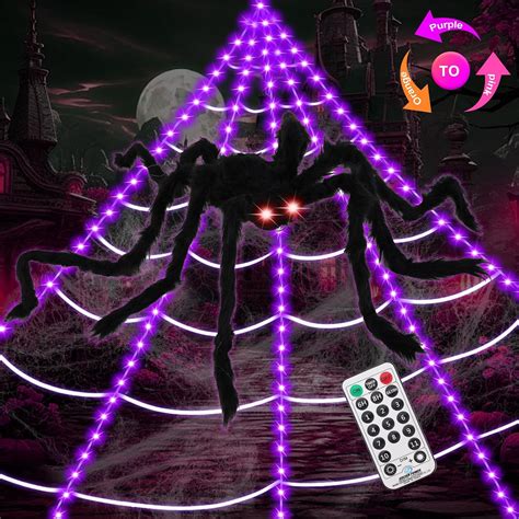 Eossth Upgrade 3 Colors Halloween Decorations Spiders Web Lights 11