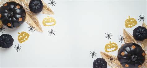 흰색 배경에 호박과 장식 할로윈 휴일 배너 디자인 인사말 카드 또는 포스터 템플릿모의 모의 복사 공간이 있는 상단 보기 0명에 대한 스톡 사진 및 기타 이미지 Istock