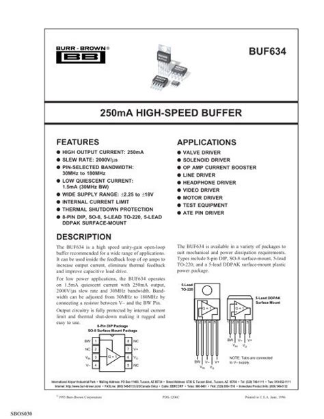 250mA HIGH SPEED BUFFER BUF634