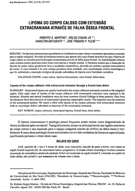 Pdf Lipoma Of The Corpus Callosum With Extracranial Extension Through