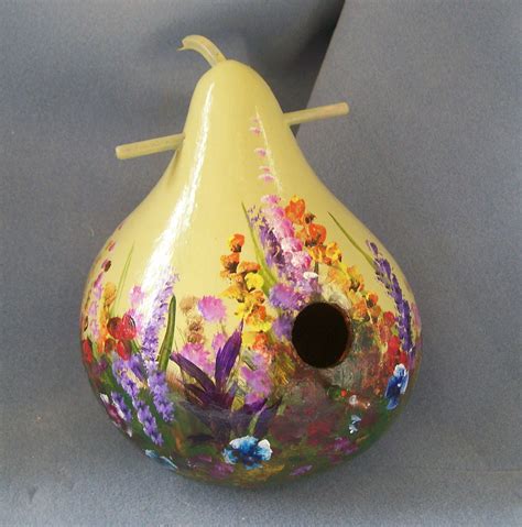 Hand Painted Summer Flowers Bird House Gourd By Houseofgourds