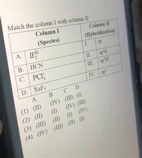 Match The Column I With Column II 2 II I III StudyX