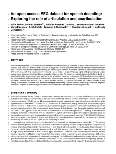 An Open Access Eeg Dataset For Speech De Pdf Electroencephalography Phonetics
