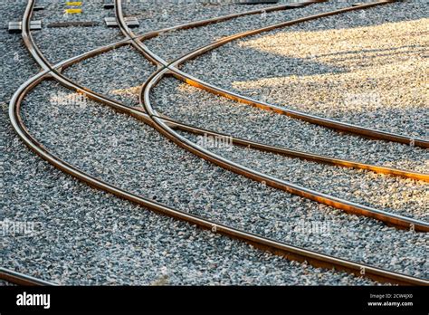 Curved Tram Rails And A Crossing Stock Photo Alamy