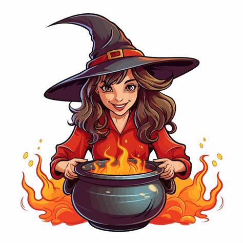 Premium Vector Witchwithmagicpotincolorandoutlinevector