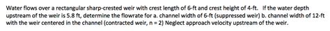 Solved Water Flows Over A Rectangular Sharp Crested Weir