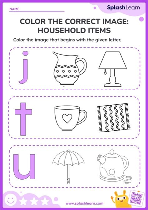 Color The Correct Image Household Items Worksheet Ela