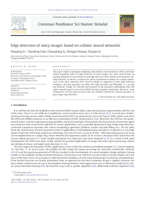 Pdf Edge Detection Of Noisy Images Based On Cellular Neural Networks