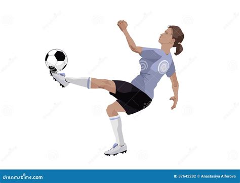 Football Girl Standing Line Art Vector Illustration